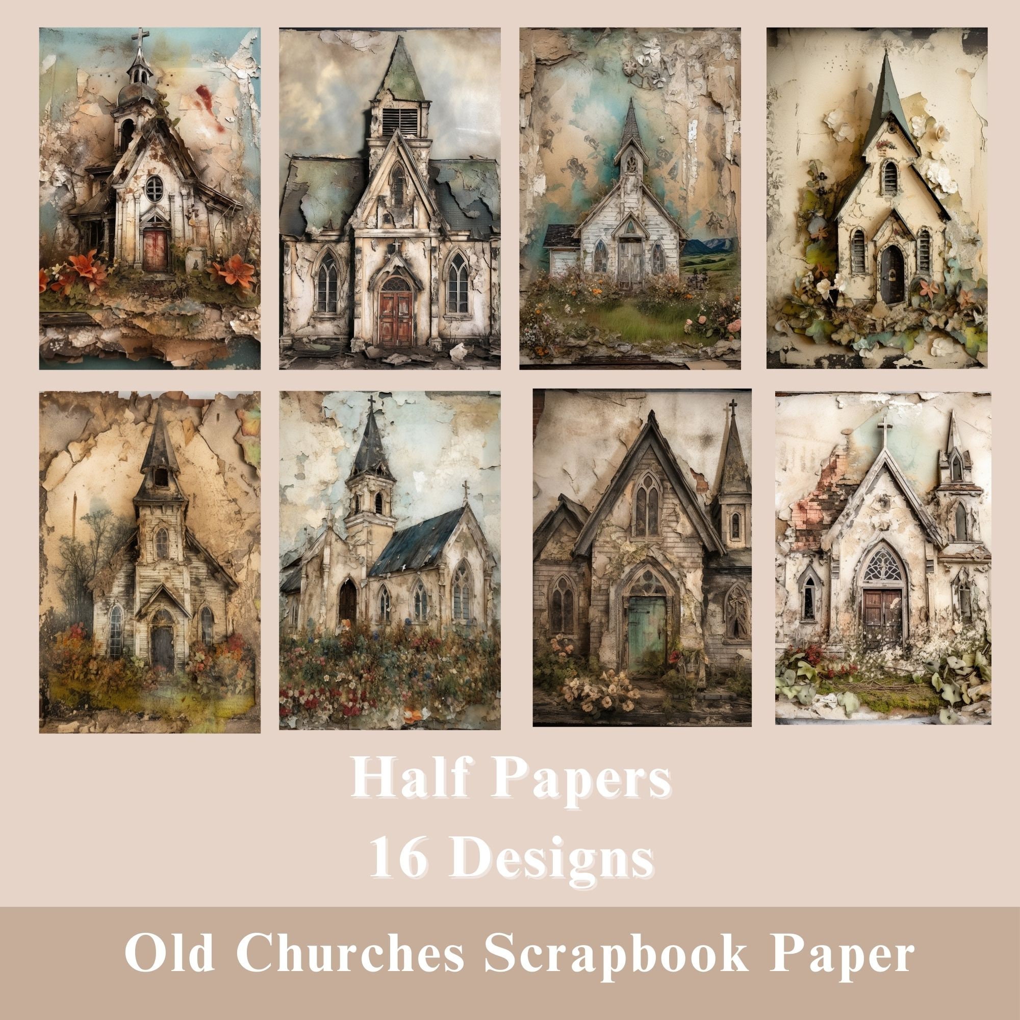 Old Churches Junk Journal Half Papers Junk Journal Paper Scrapbooking ...