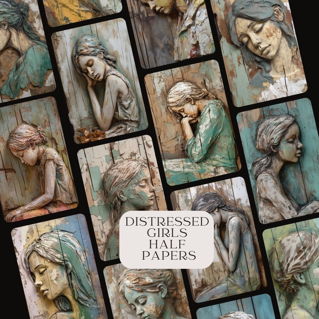 Distressed Girls Half Papers, Vintage Journaling Ephemera (digital ...