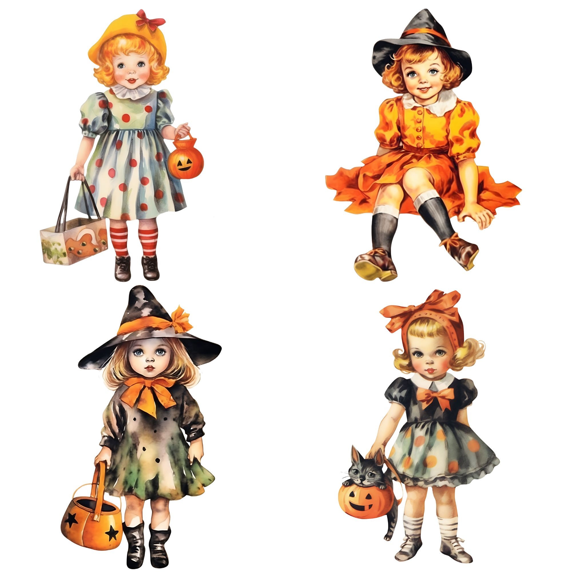 Cute Halloween Girls Clipart Watercolor Halloween Clipart - Etsy