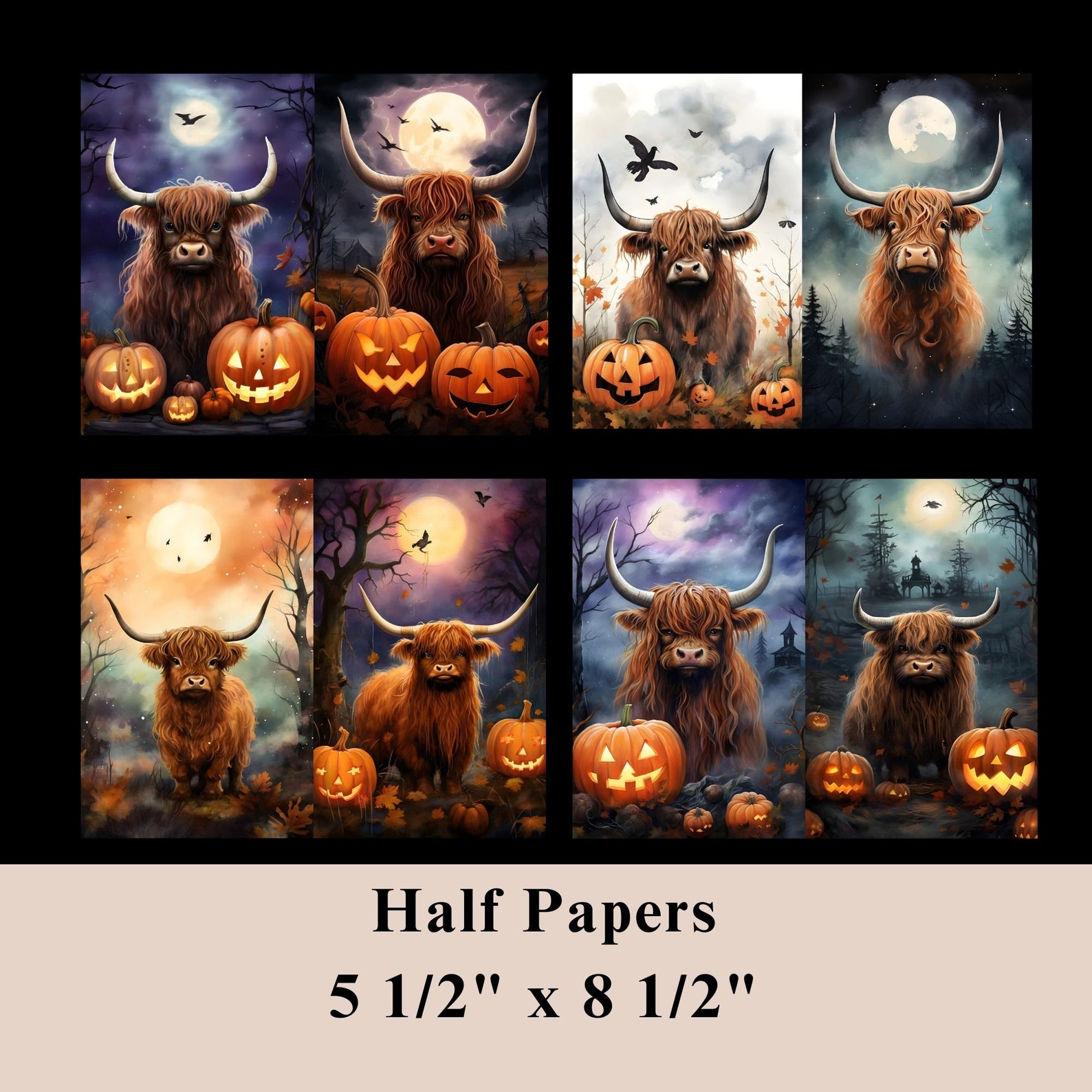 Halloween Highland Cow Junk Journal Paper Cute Highland Cow Paper ...