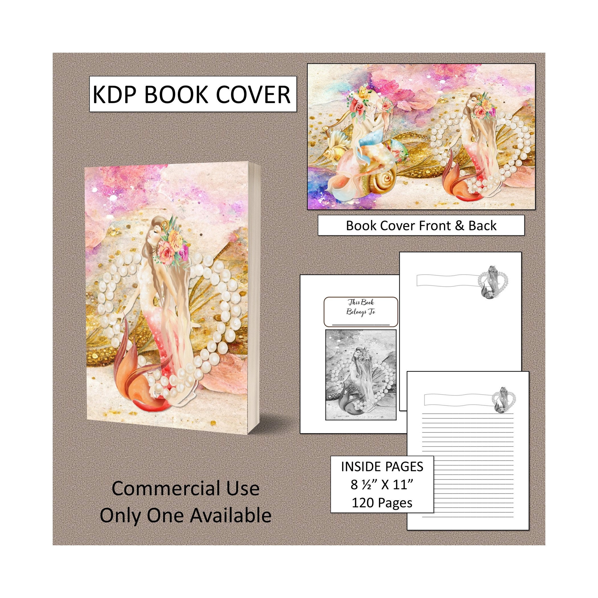 Mermaid Book Cover Design KDP Book Cover Kindle Cover Template KDP ...