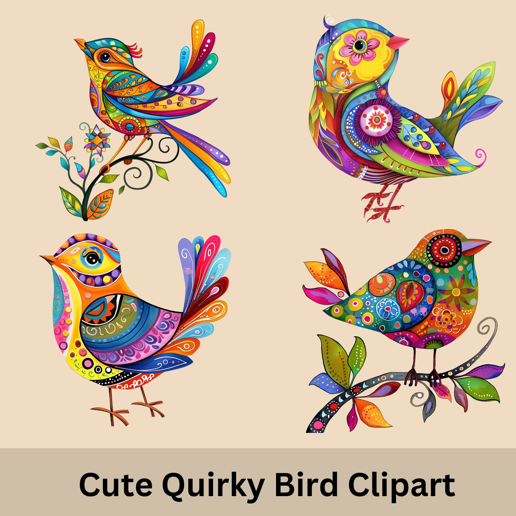Colorful Bird Clipart Transparent Bird Clipart Whimsical Clipart ...