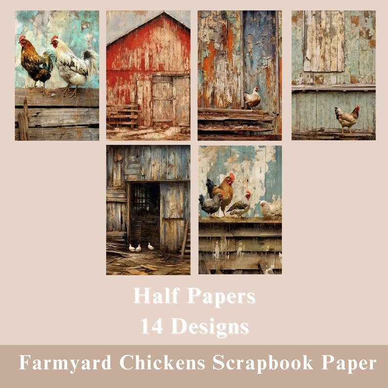Chicken Digital Paper Barn Printable Junk Journal Half Papers Rustic ...