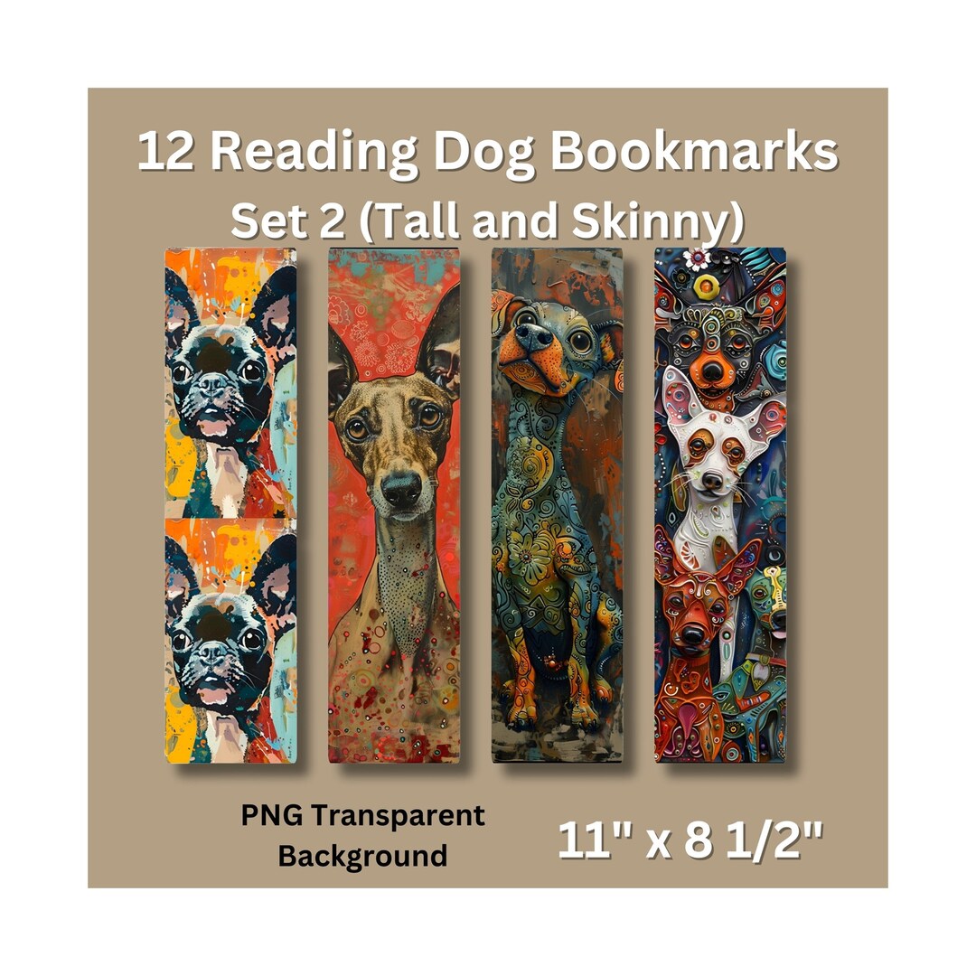 12 Dog Bookmark Set Dog Bookmark Printable Print Dog Bookmark PNG Tall ...