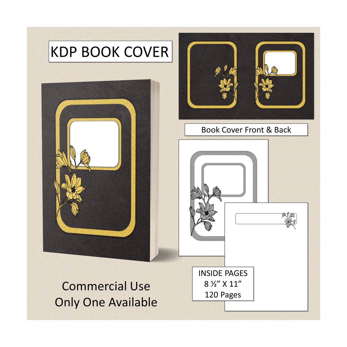 Gold Schwarz Floral Buch Cover Design Vorgefertigte KDP Buch Cover ...