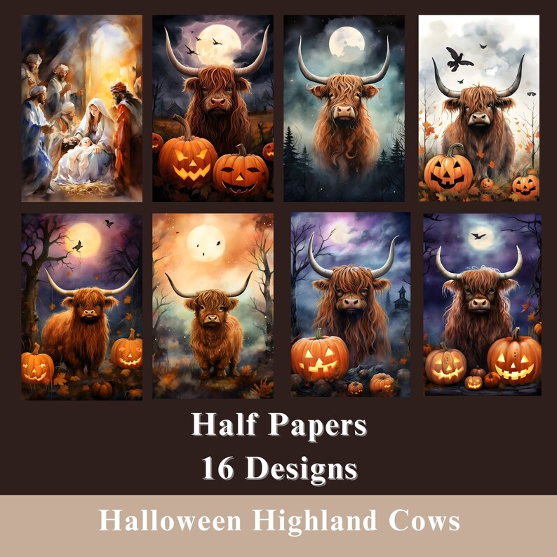 Halloween Highland Cow Junk Journal Paper Cute Highland Cow Paper ...