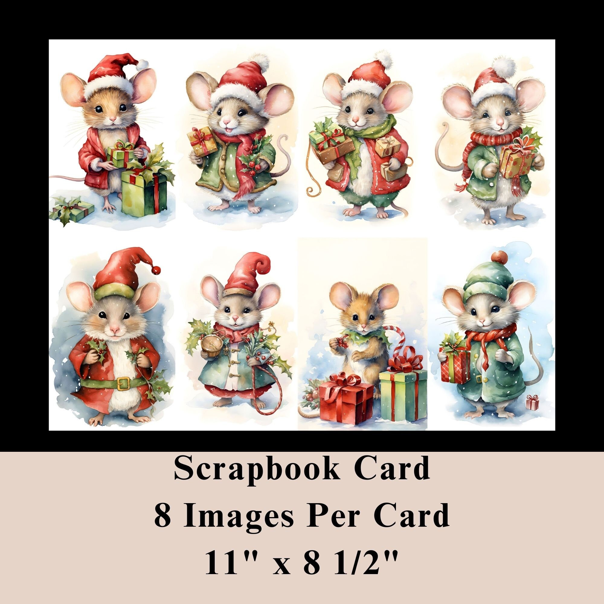 Christmas Mouse Junk Journal Half Paper Cute Holiday Mice Scrapbooking ...