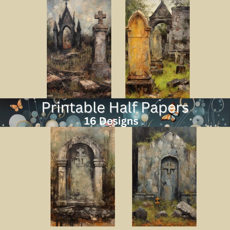Cemetery Printable Junk Journal Half Paper Scrapbook Paper Printable ...