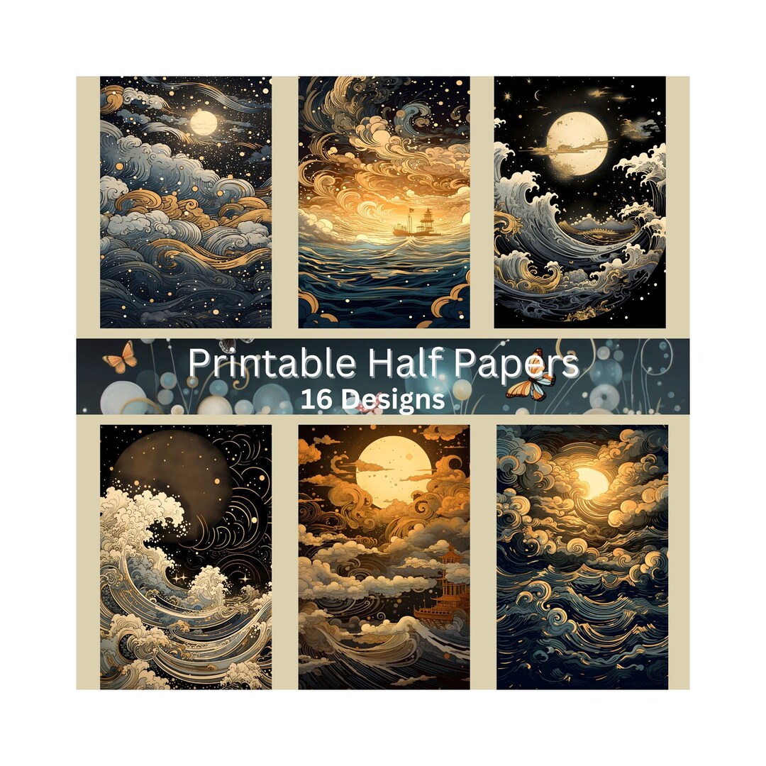 Celestial Scrapbook Paper Design Junk Journal Half Paper Printable Half ...