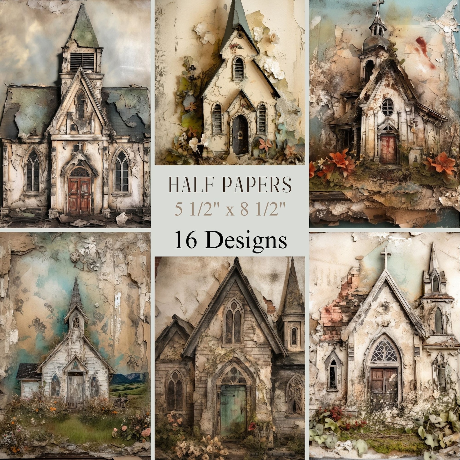 Old Churches Junk Journal Half Papers Junk Journal Paper Scrapbooking ...