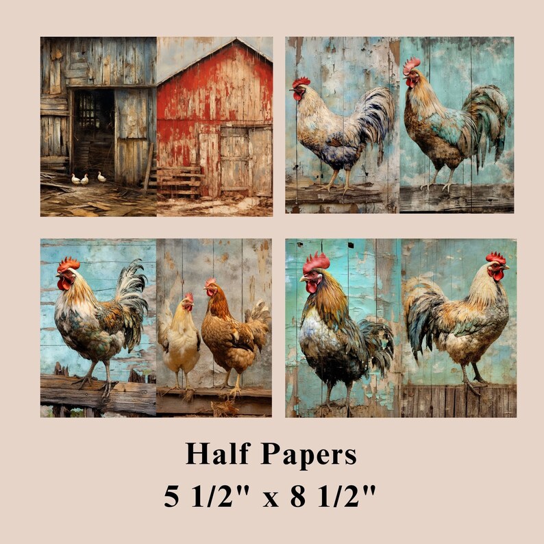 Chicken Digital Paper Barn Printable Junk Journal Half Papers Rustic ...