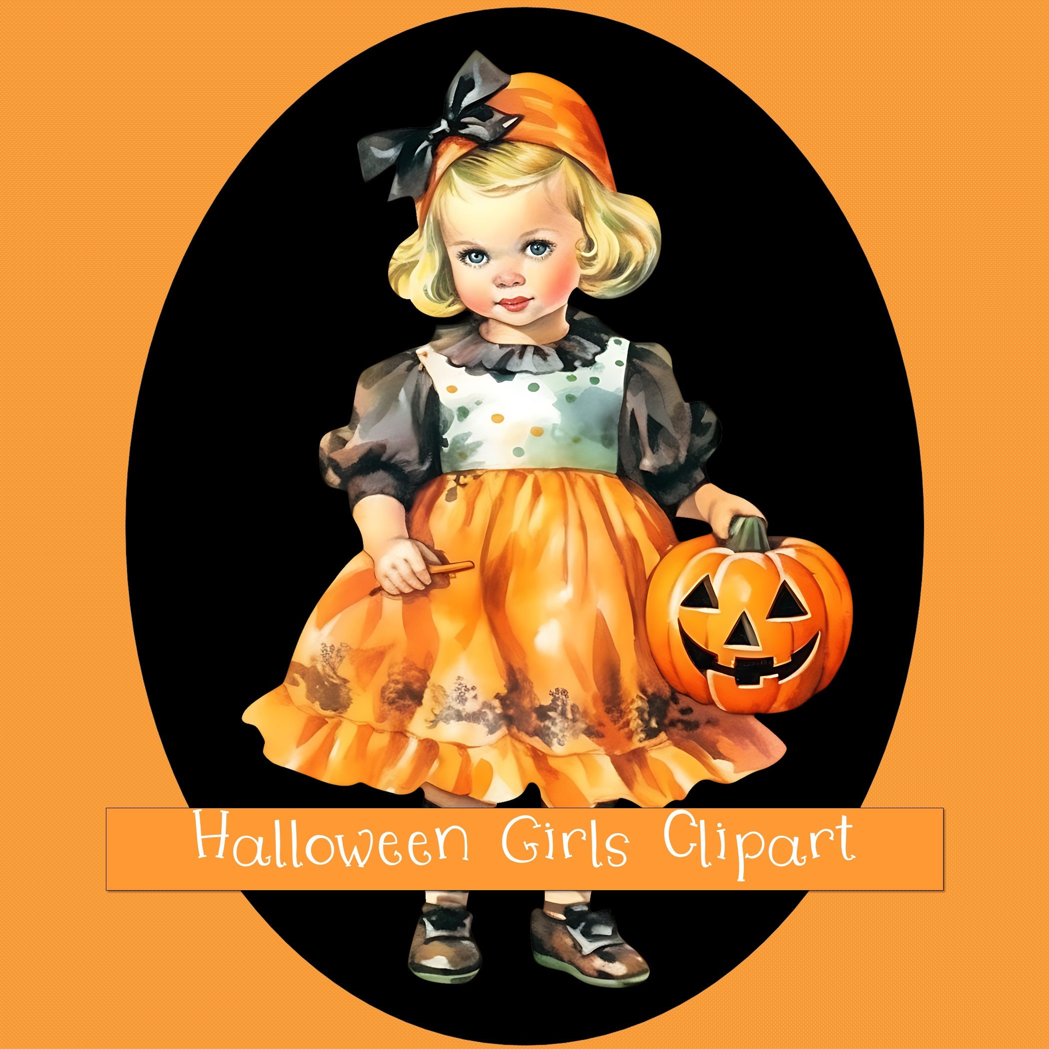 Cute Halloween Girls Clipart Watercolor Halloween Clipart Vintage Girls ...