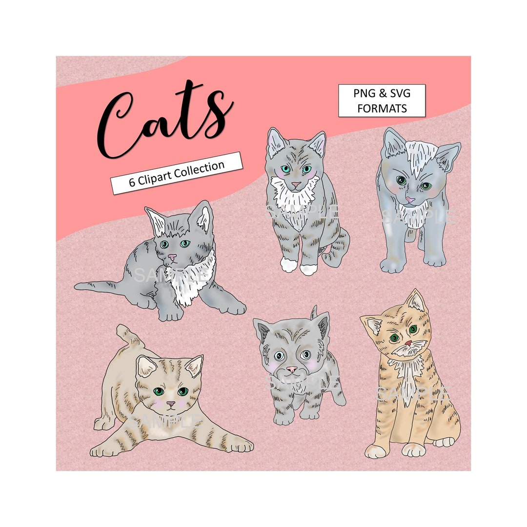 Cute Cats SVG Printable Cats Clipart Kids Graphics Kitten Elements ...