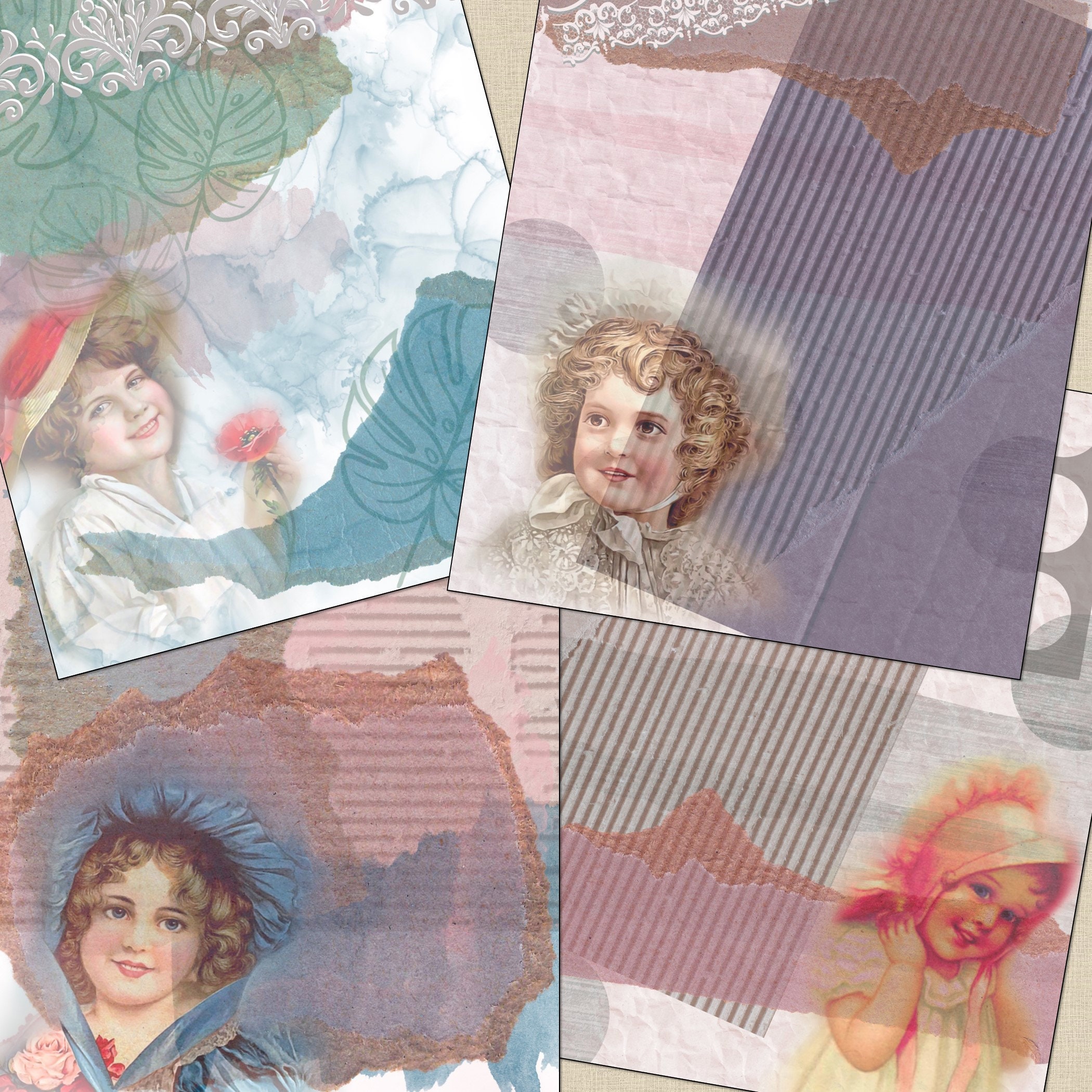 Vintage Children Scrapbooking Paper Vintage Scrapbooking Paper Vintage ...