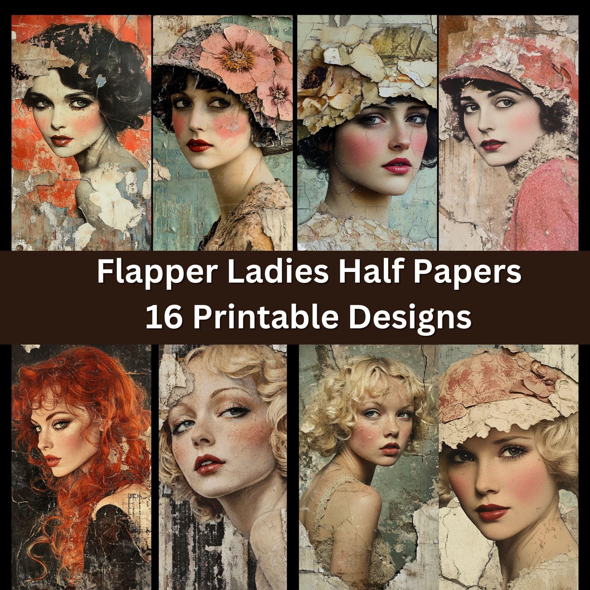 1920's Flapper Ladies Junk Journal Half Papers Textured Background ...