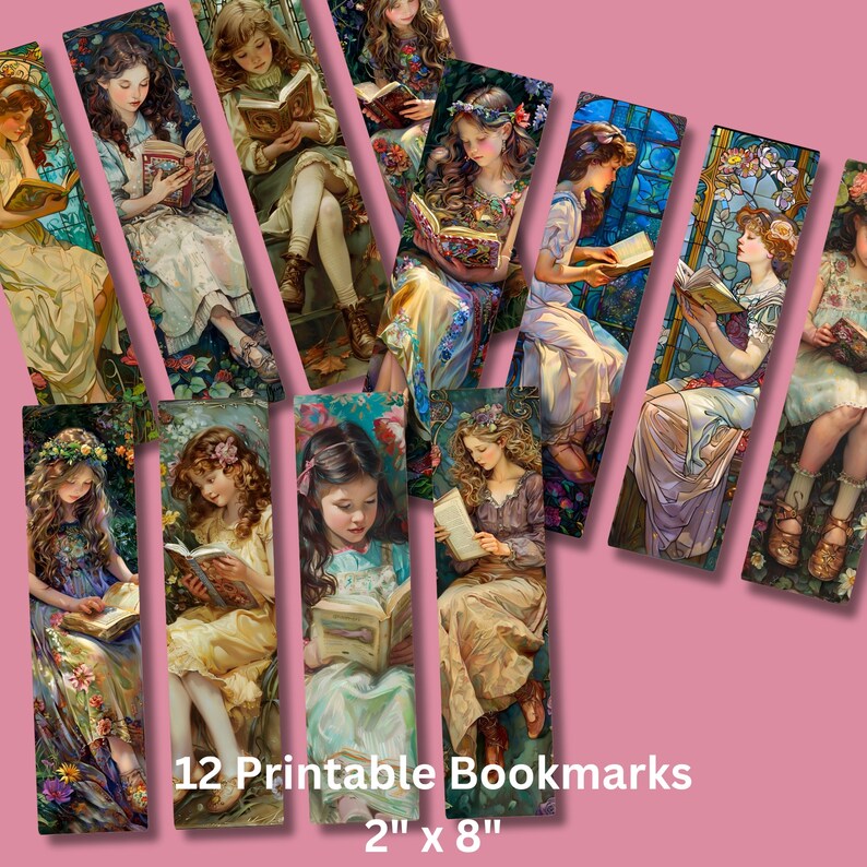 12 Girls Printable Bookmarks Reading Bookmark Set Book Lovers Bookmarks ...