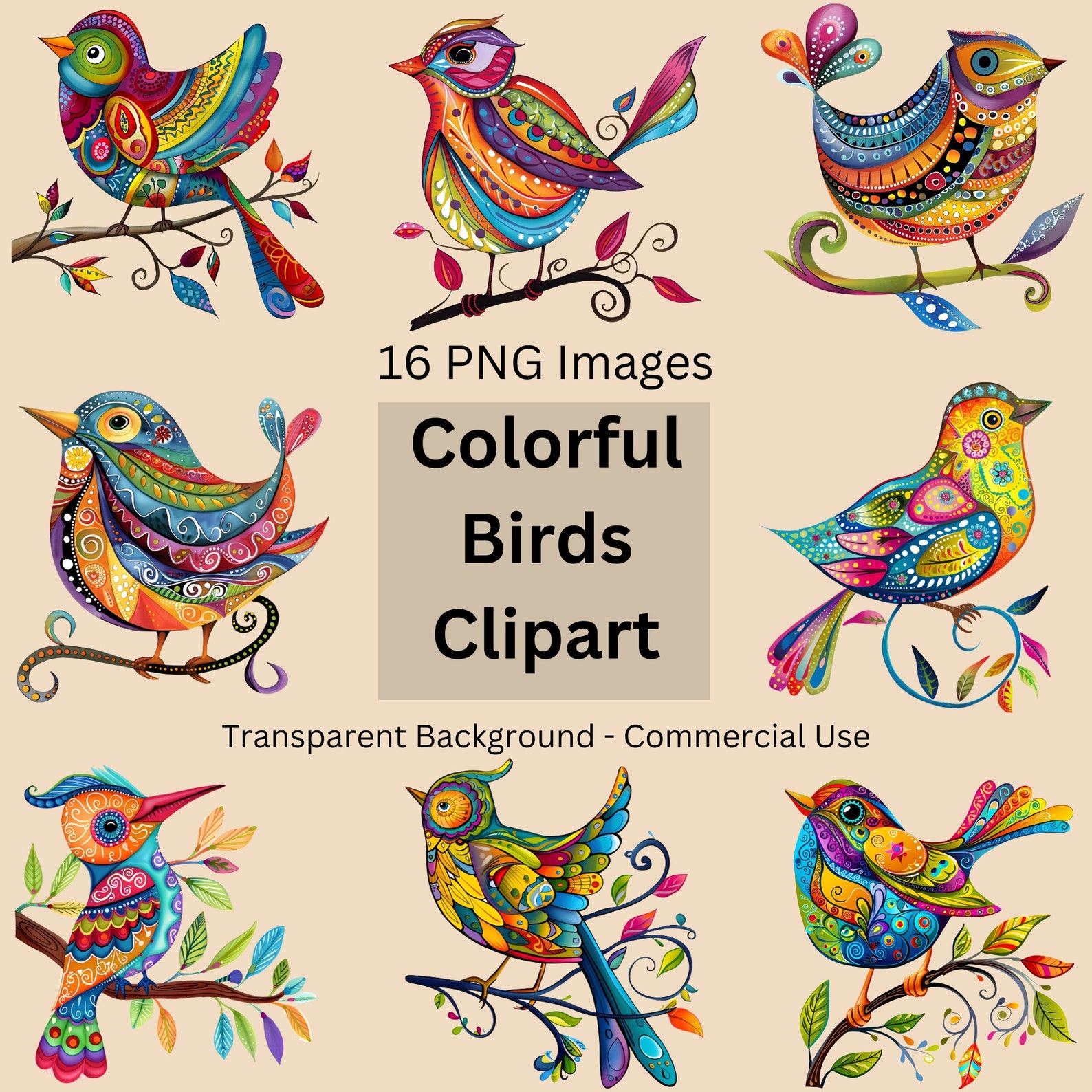 Colorful Bird Clipart Transparent Bird Clipart Whimsical Clipart ...