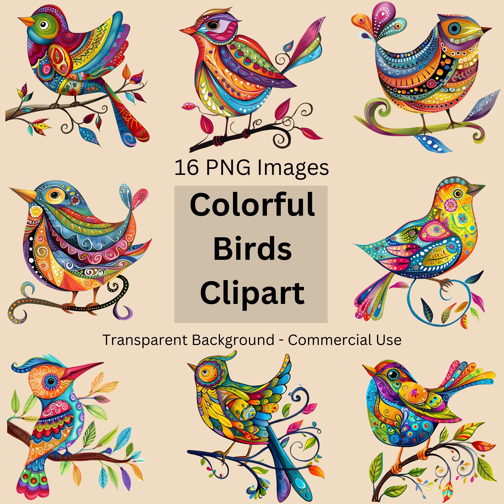 Colorful Bird Clipart Transparent Bird Clipart Whimsical Clipart ...