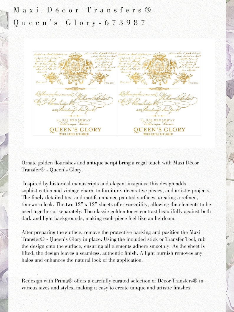New! Redesign With Prima Furniture Transfers QUEENS GLORY || Maxi ...
