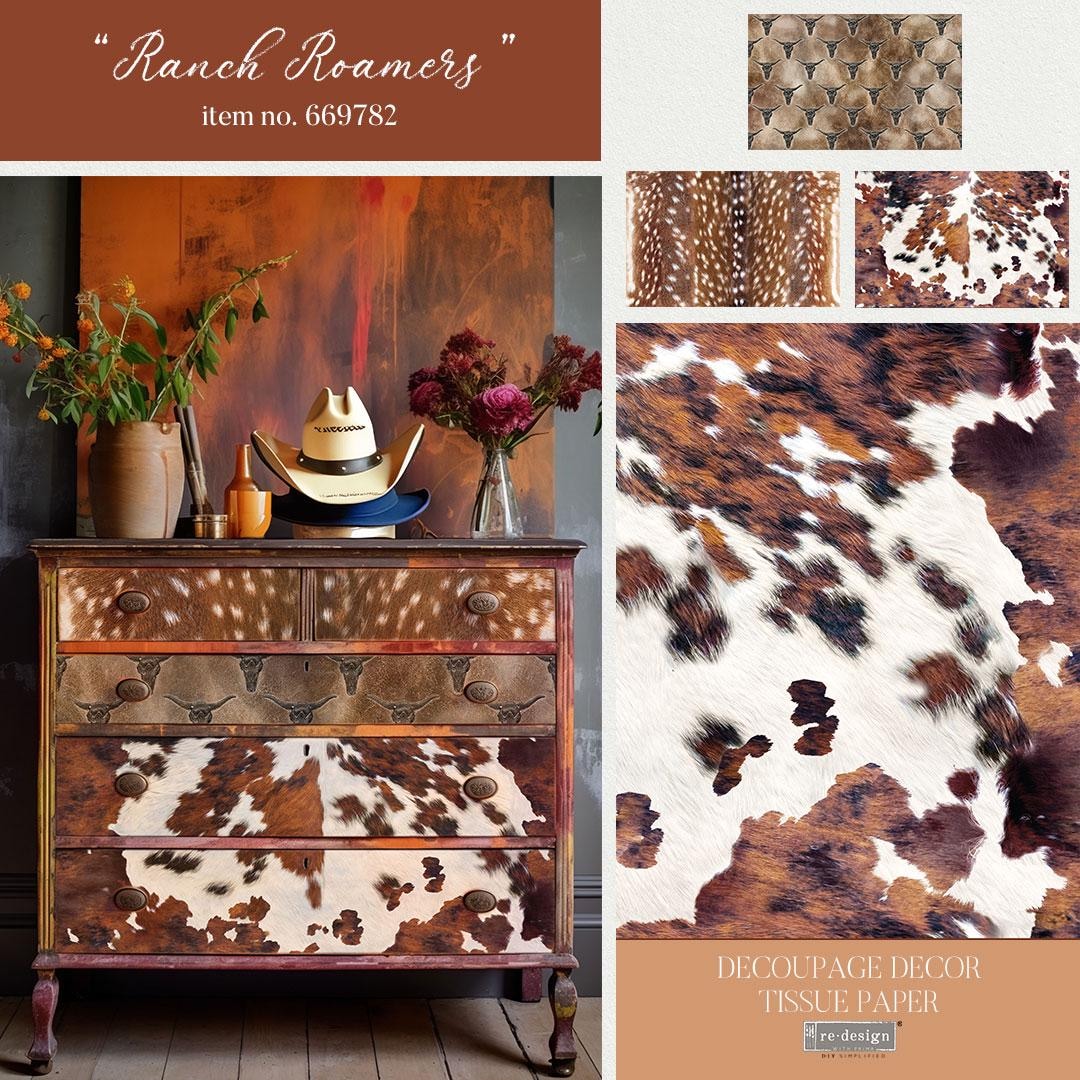 New! Large Decoupage Paper for Furniture RANCH ROAMERS | Redesign With ...