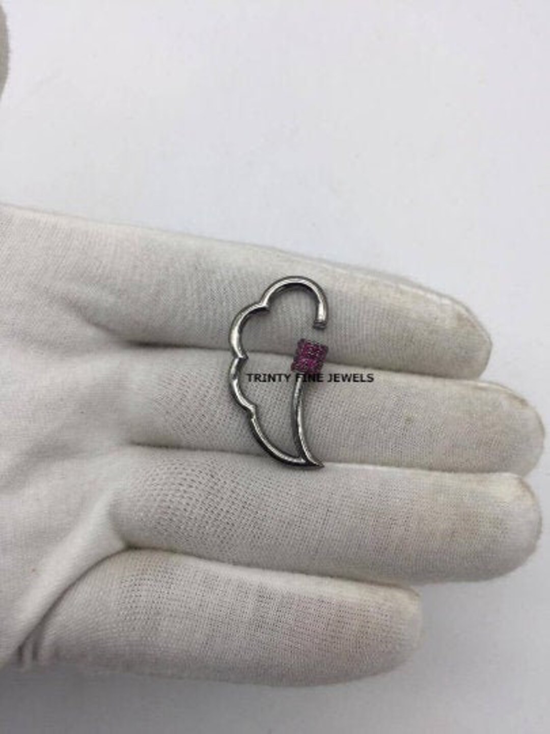 Pave Diamond Carabiner Lock, Feather Carabiner Lock, 925 Silver ...