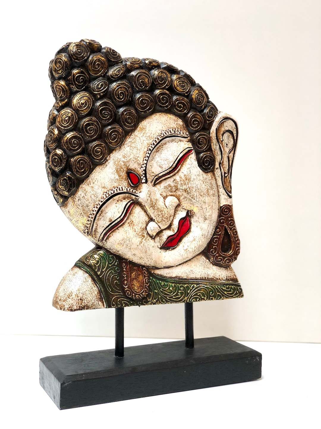 Large Buddha Face Carved Wood Free Standing Statue - Etsy