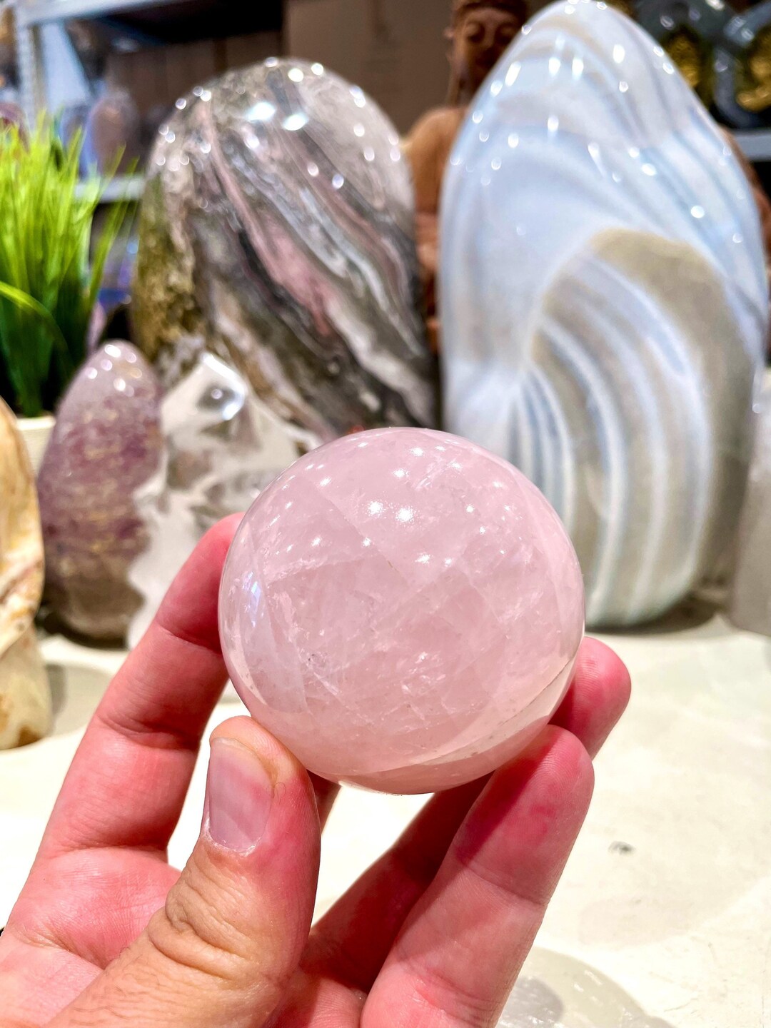 Rose Quartz Sphere Pink Stone Rock Healing Crystals Yoga Reiki ...