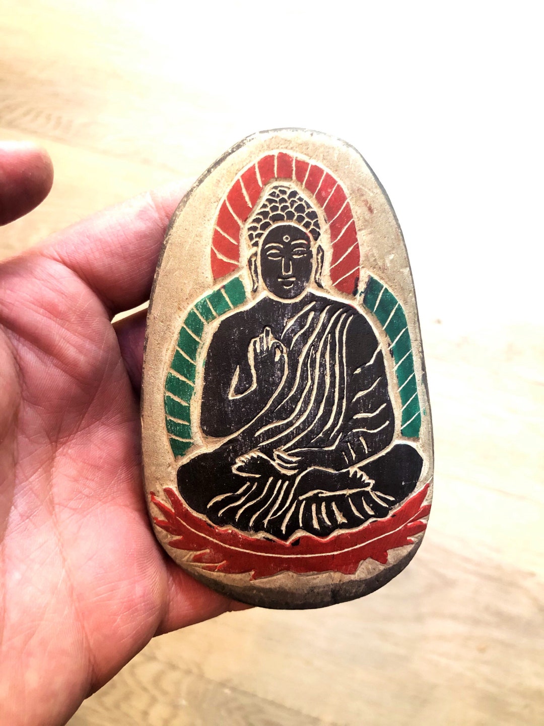 Carved Stone Buddha Image Pebble Stone From Nepal Authentic Tibet - Etsy