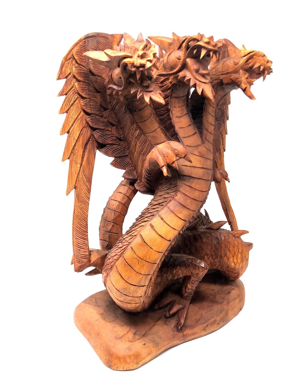 Wooden Large 3 Headed Dragon Statue Hand Carved Solid Heavy | Etsy