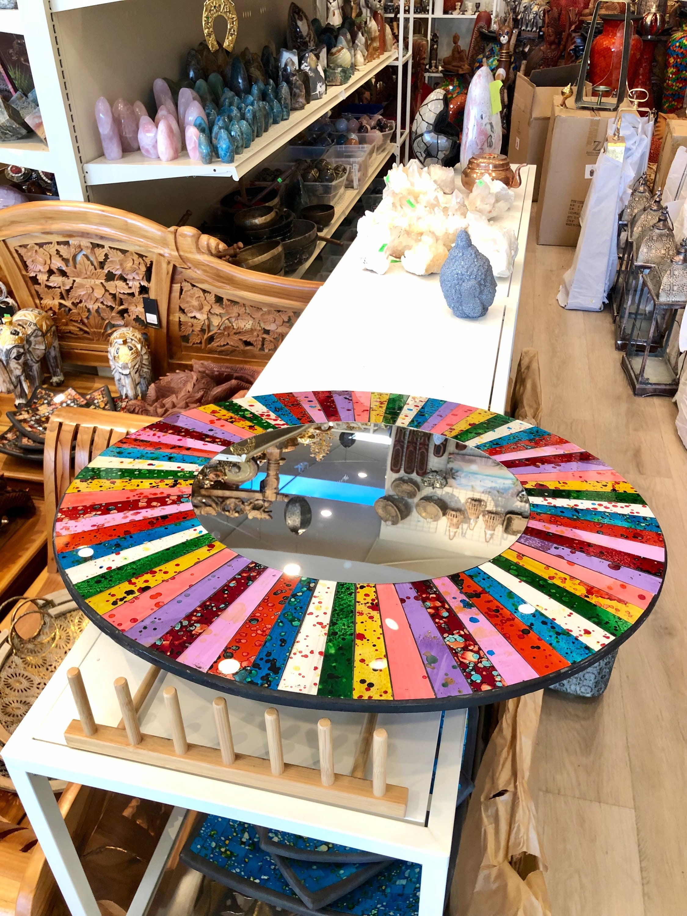 Large Round Mirror Rainbow Multicolored Rainbow Artistic Glass - Etsy
