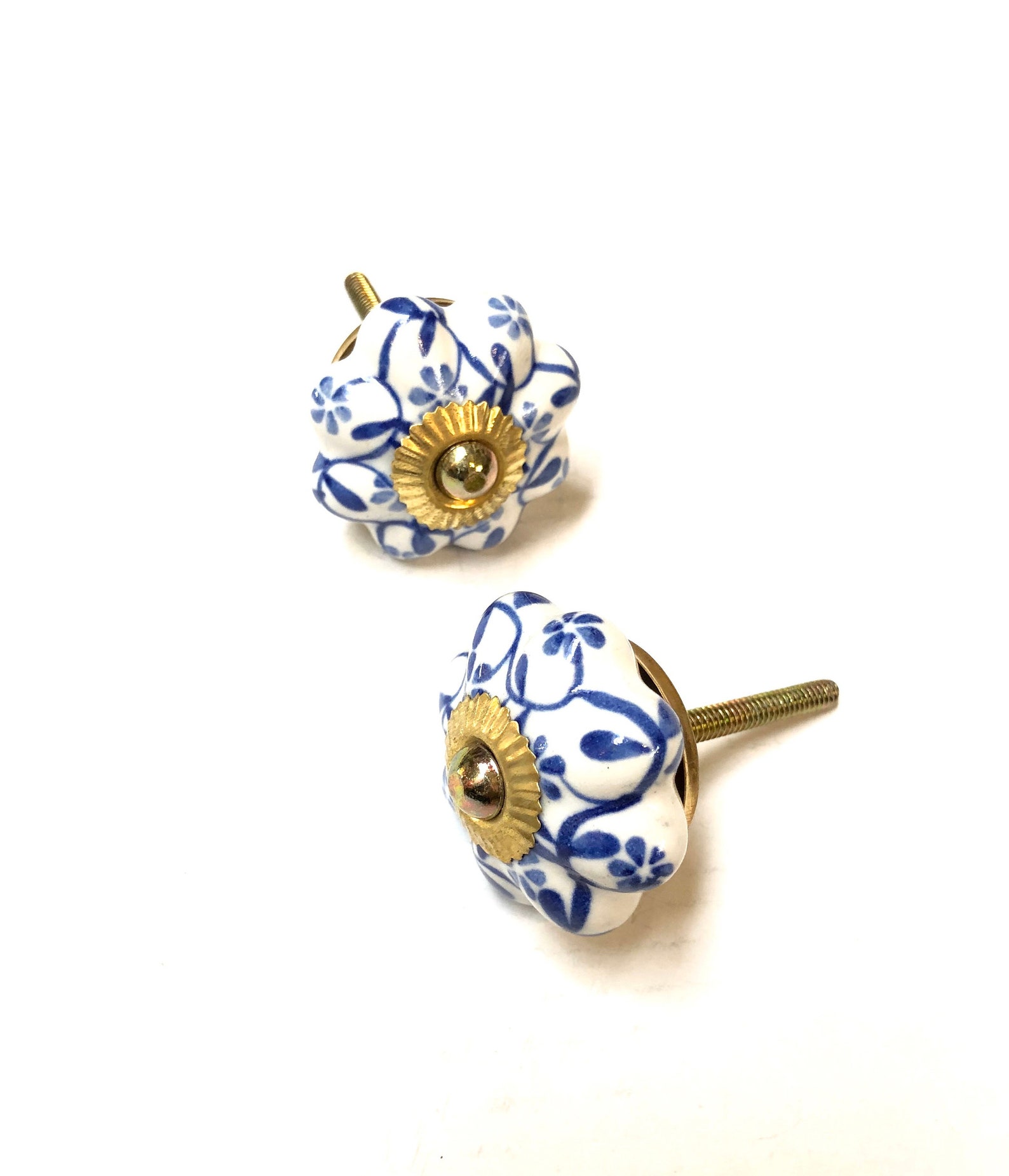 Blue Floral Artistic Knobs Hand-painted Kitchen Cabinet Drawer | Etsy