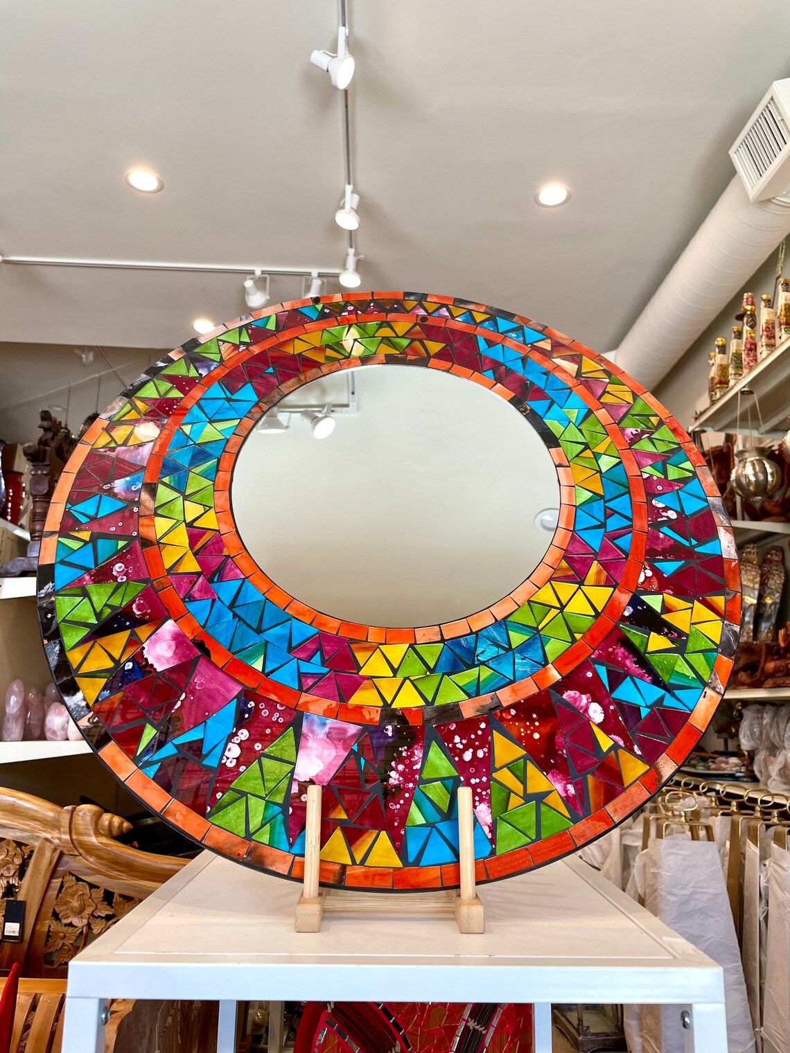 Large Round Mosaic Mirror Multicolored Rainbow Artistic Glass - Etsy