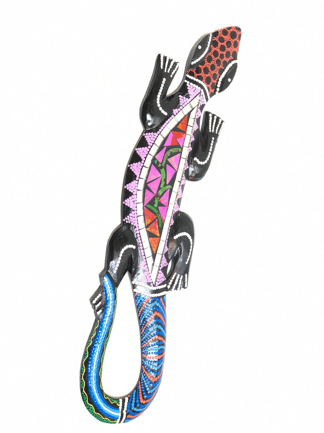 Carved Reptile Gecko Statue Lizard Colorful Hand Carved Wooden Plaque ...