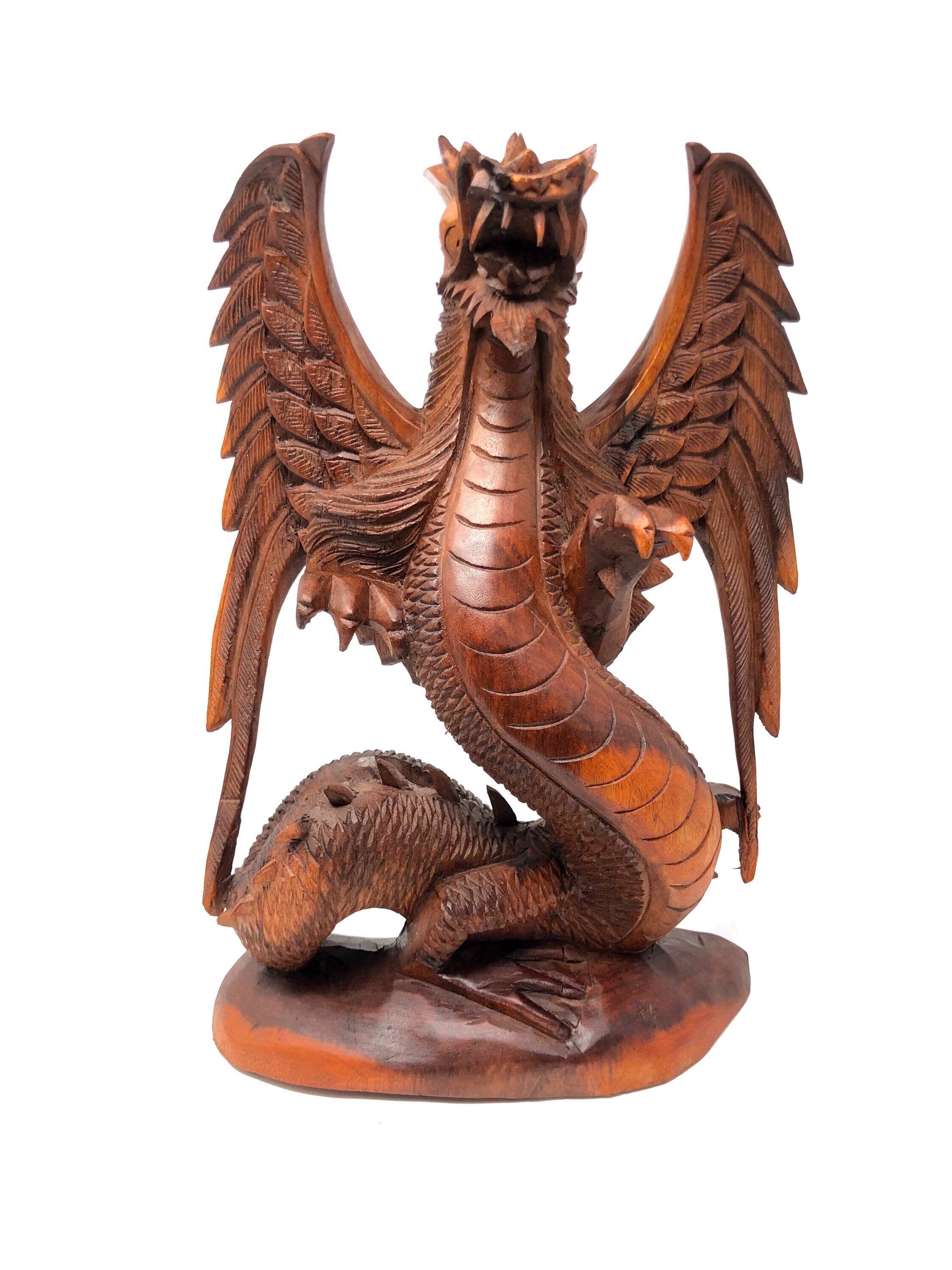 Wooden Large Dragon Statue Hand Carved Solid Heavy Wood 16 - Etsy UK