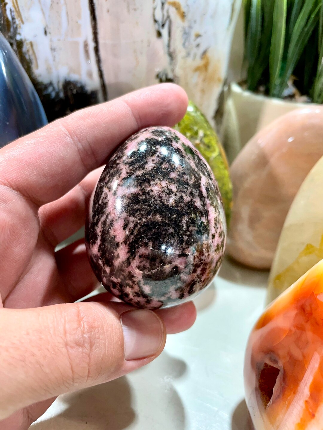 Rhodonite Egg Shape Crystal Stone Rock Healing Crystals Yoga Reiki ...