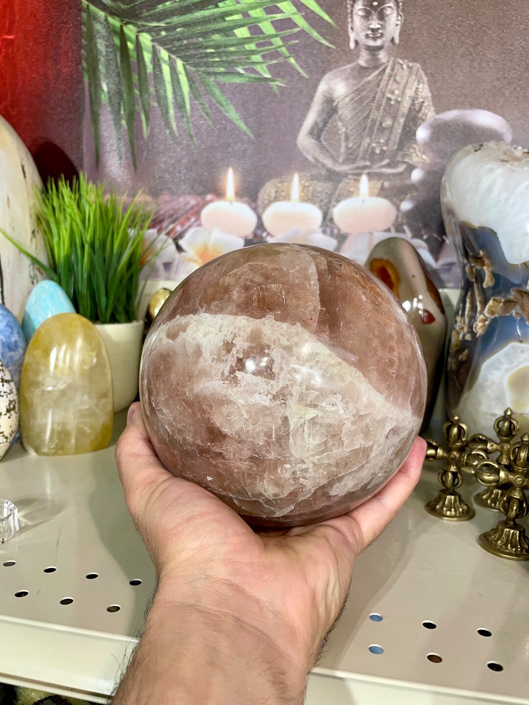 Giant Quartz Ball Large Sphere Smoky Quartz Healing Crystals Yoga Reiki ...