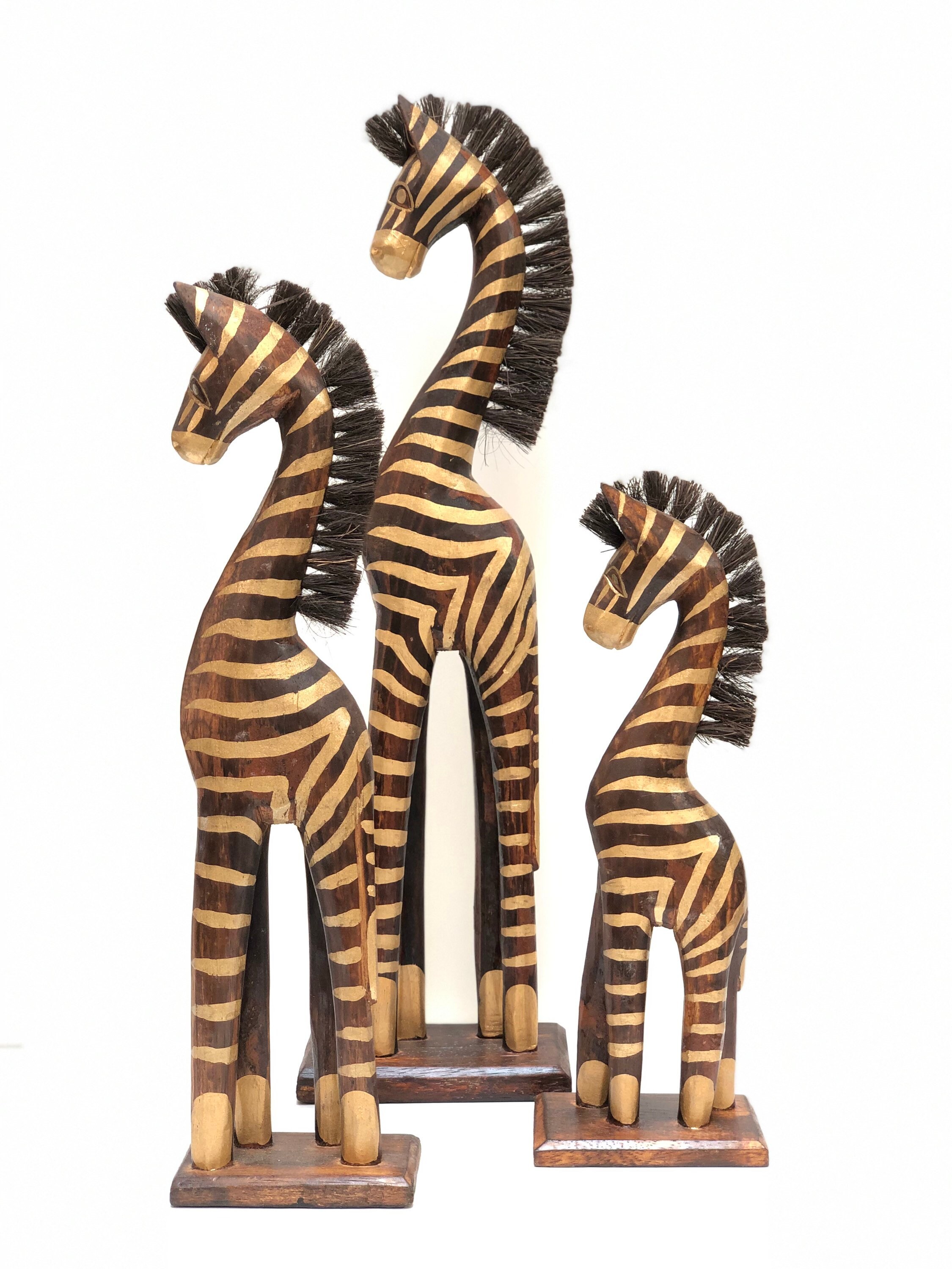 Zebra Statue Hand Carved & Painted Set of 3 Decorative | Etsy