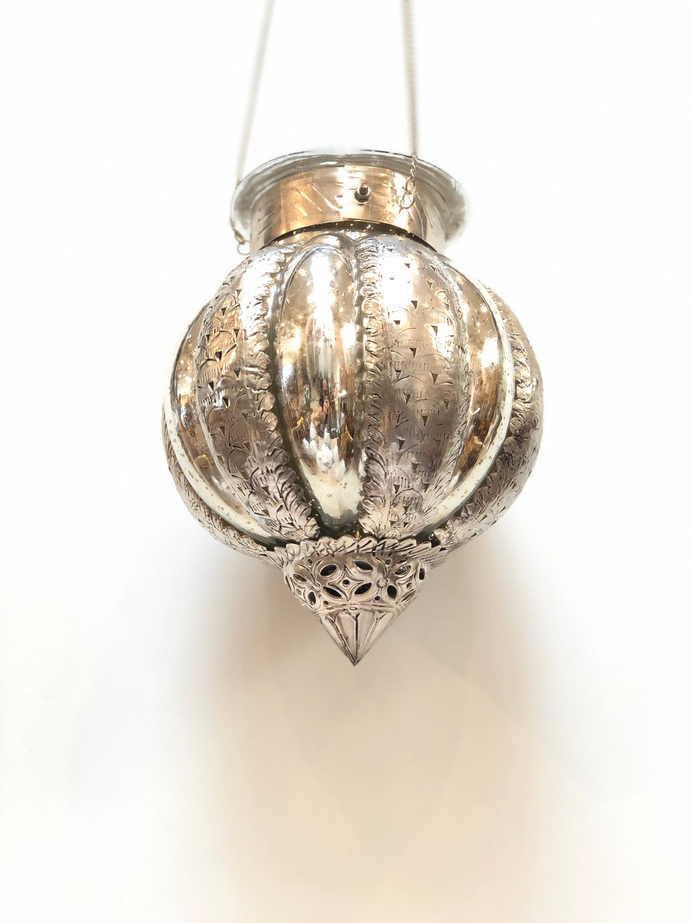 Candle Glass Lantern Round Hanging Patio Silver Oriental Style - Etsy