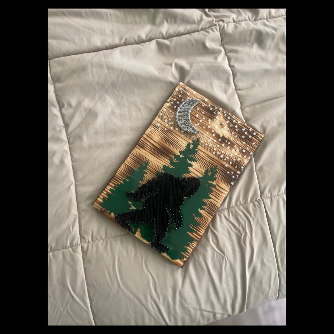 Wood Burnt, Restin Finish. Bigfoot Crossing, Bigfoot Sighting String ...