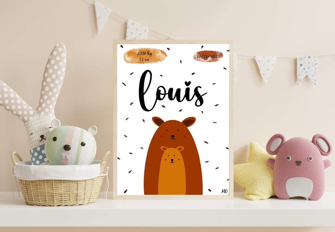 Personalized Baby Illustration Model Louis Bear Child First Name A4 or ...