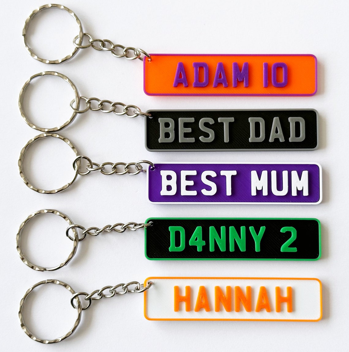Colourful Custom 3D Numberplate Keyring, Personalised Name Keyring ...