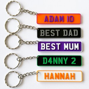 Colourful Custom 3D Numberplate Keyring, Personalised Name Keyring ...