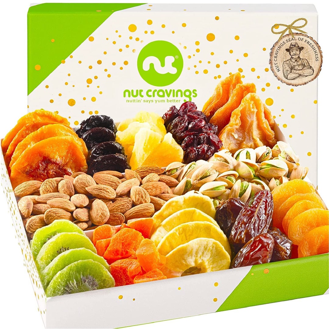 Deluxe Gift Basket: Dried Fruit & Mixed Nuts in Elegant White Gold Box ...