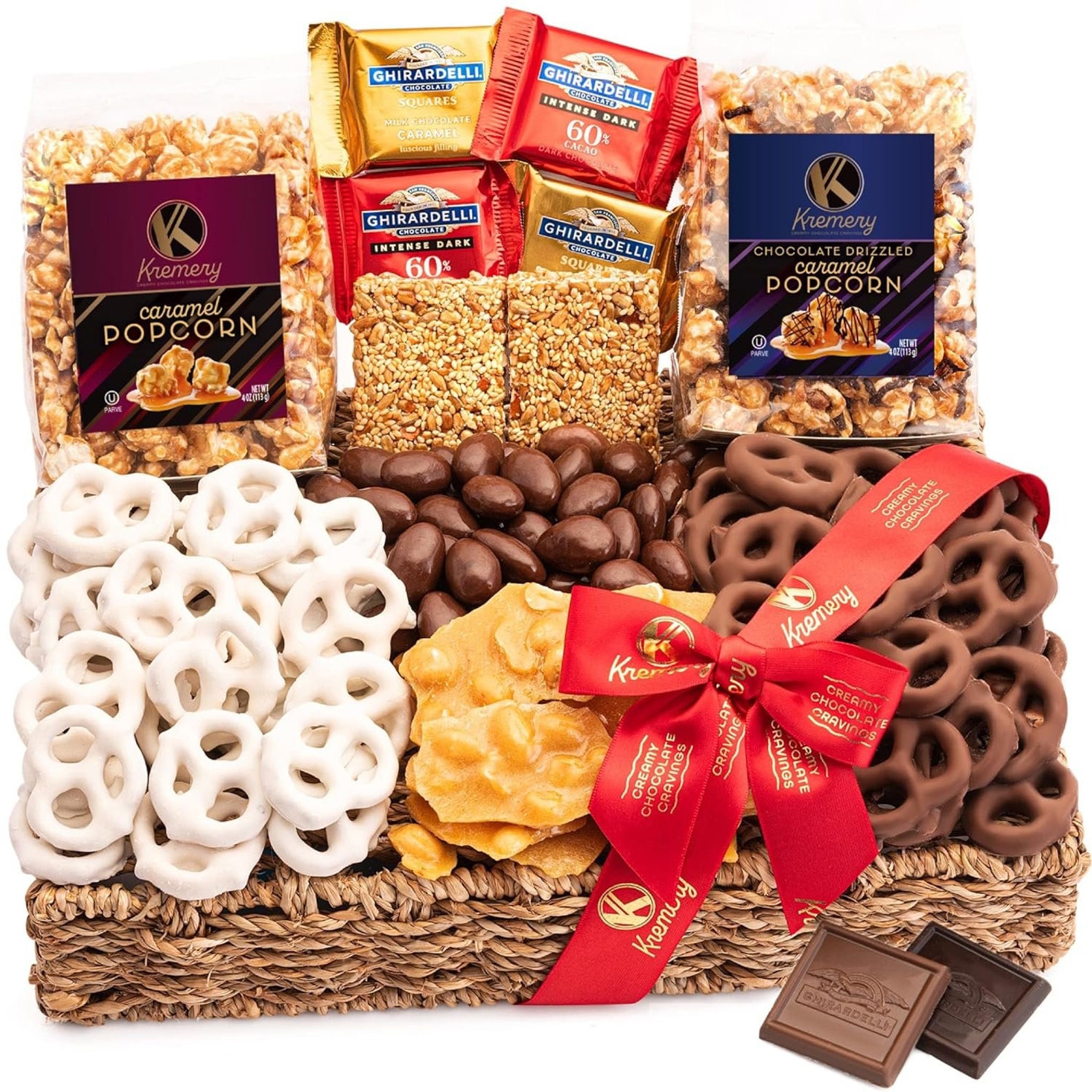 Chocolate Covered Pretzels Sweet Treats Gift Basket in Seagrass Tray ...