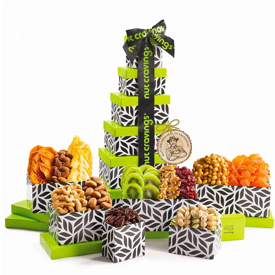 Delightful Dried Fruit & Mixed Nuts Gift Basket Tower - Perfect Present ...