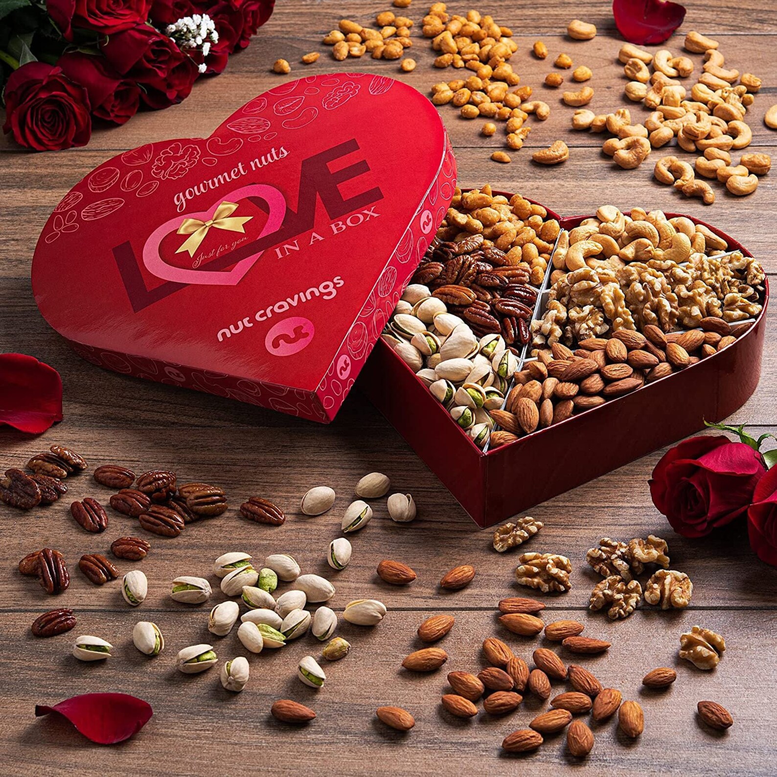 Indulge in Love: Gourmet Nuts Gift Basket Heart-shaped Premium Platter ...