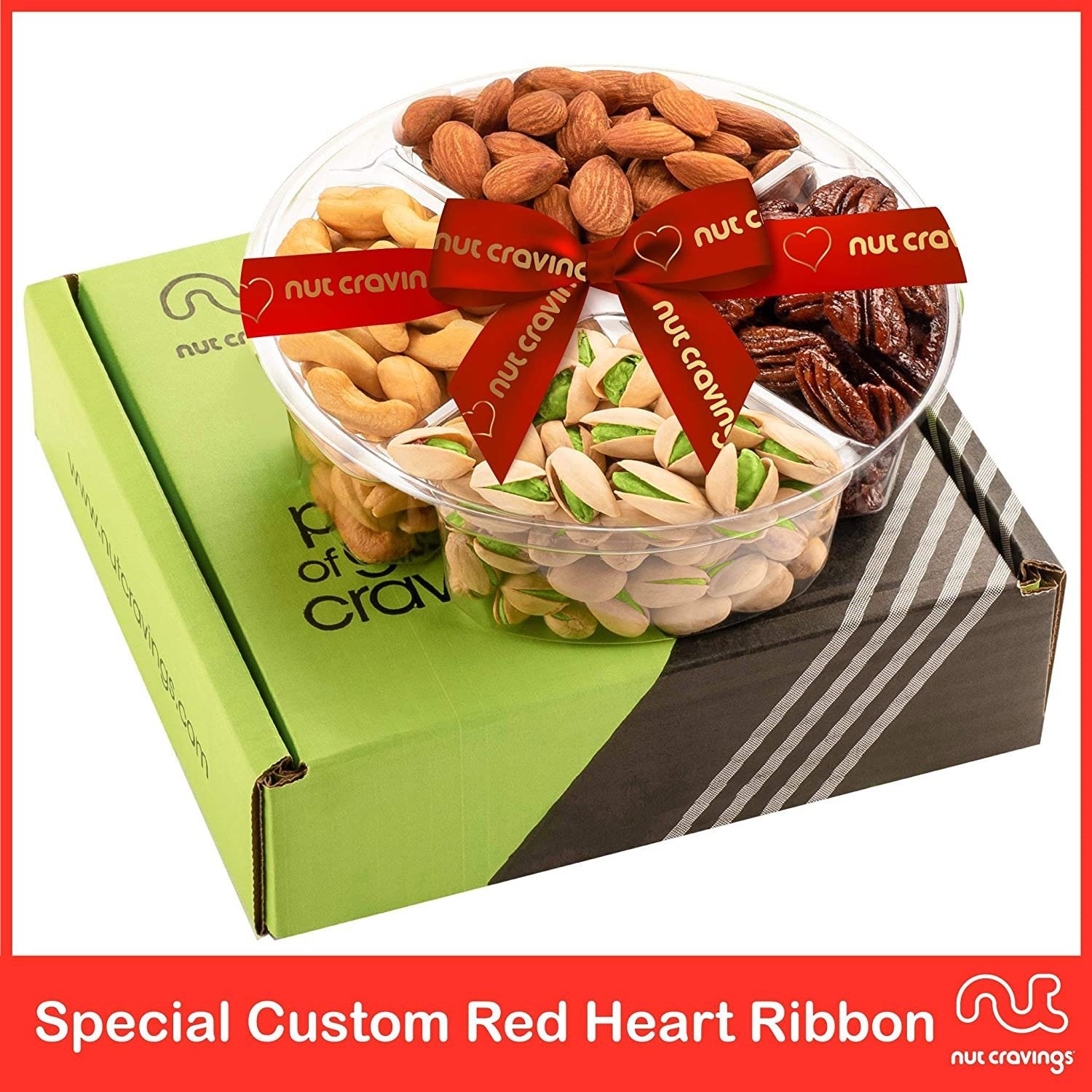 Mixed Nuts Gift Basket Heart Ribbon 4 Assortments Premium, Birthday ...