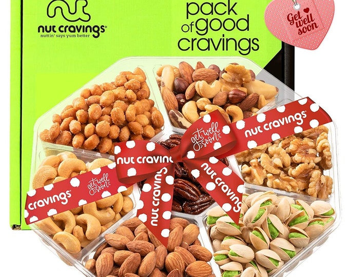Get Well Soon Nuts Gift Basket With Get Well Ribbon (7 Assortments ...