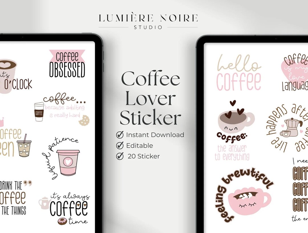 Editable Coffee Lover Digital Stickers - Etsy
