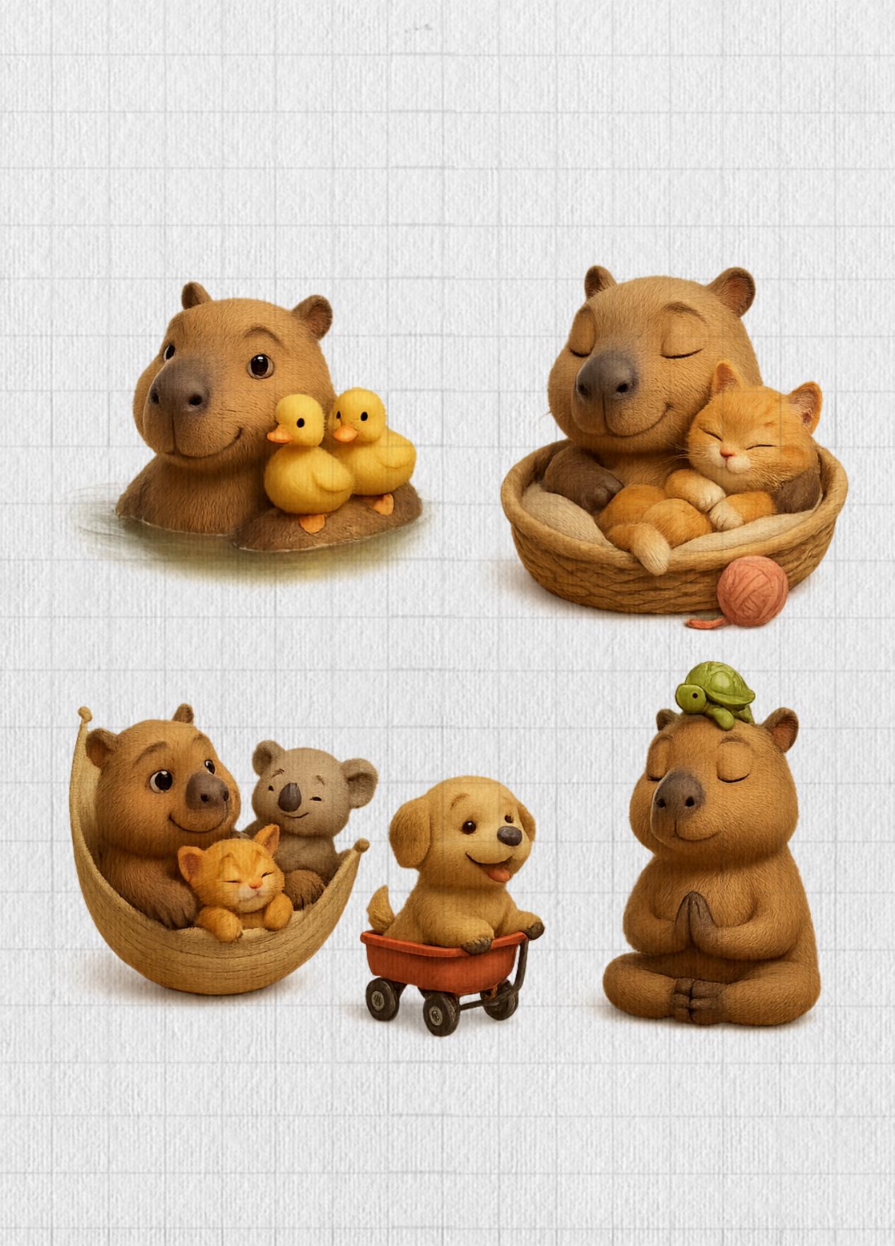 Cute Capybara Clipart Set – Adorable 3D PNGs of Cozy, Funny & Magical ...